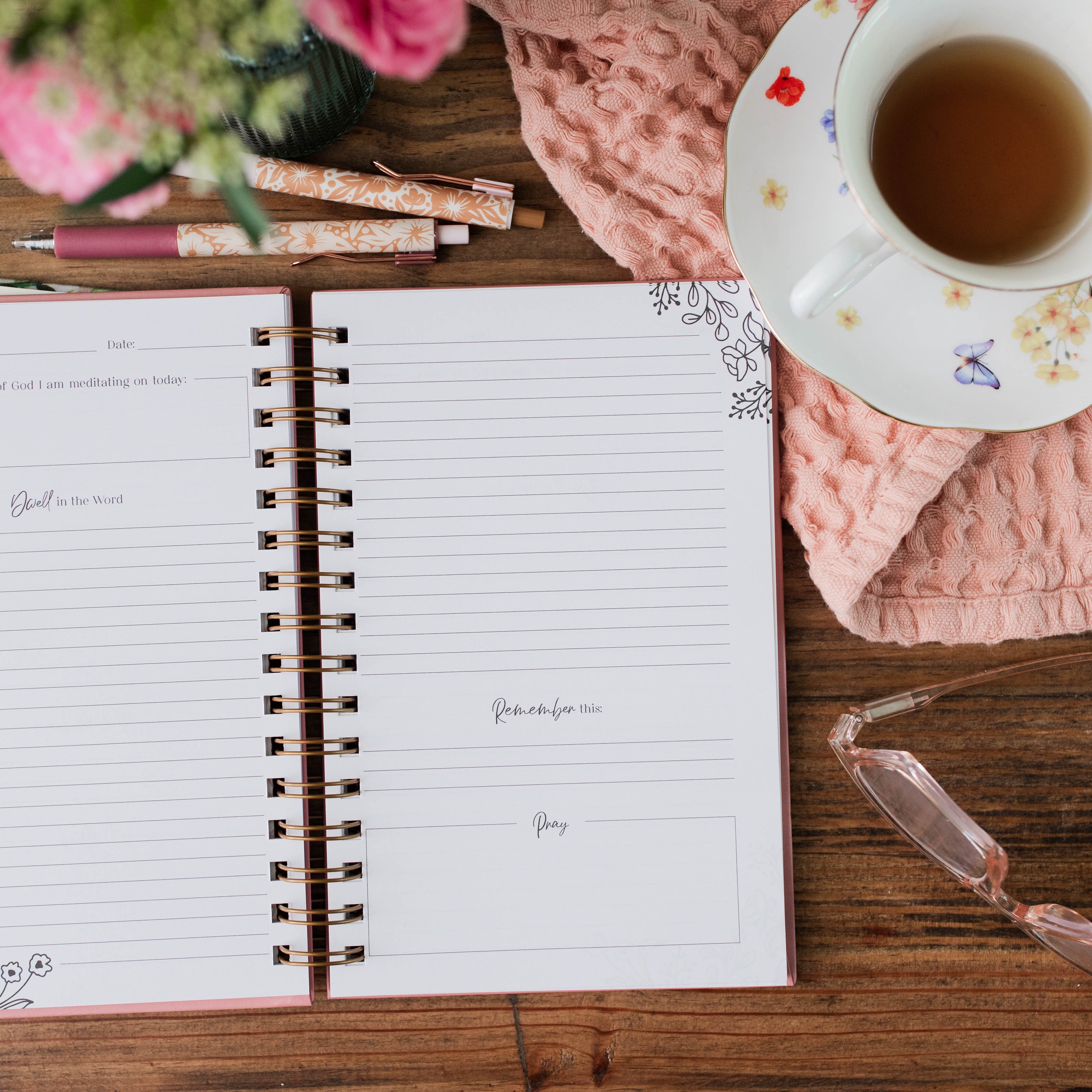 Dwell in the Word Journal - Gold Foil Floral Spiral | The Daily Grace Co.