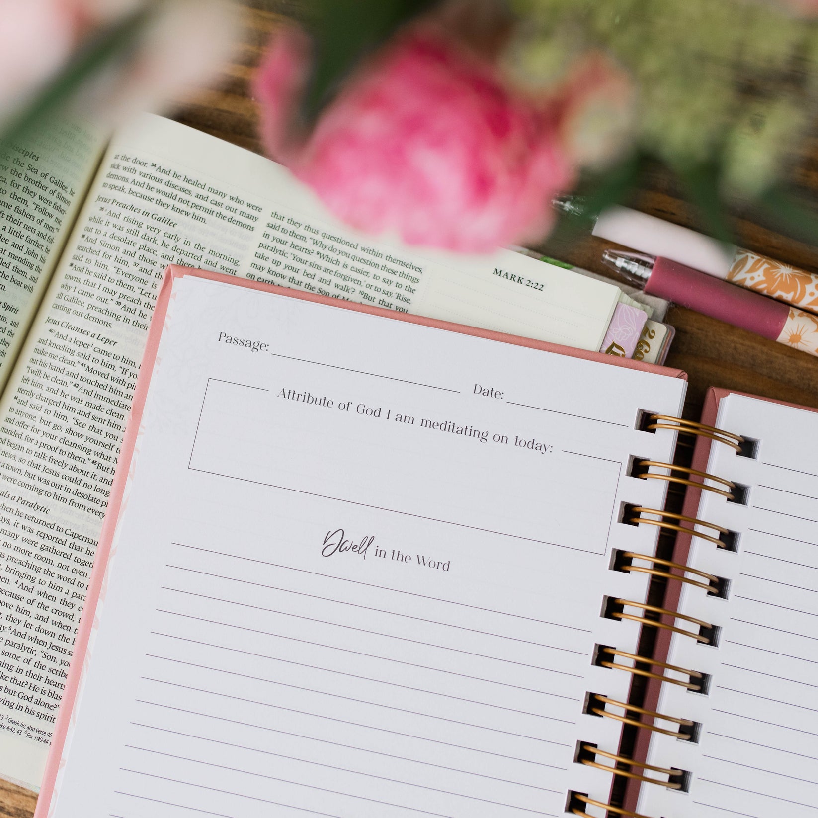 Dwell in the Word Journal - Gold Foil Floral Spiral | The Daily Grace Co.