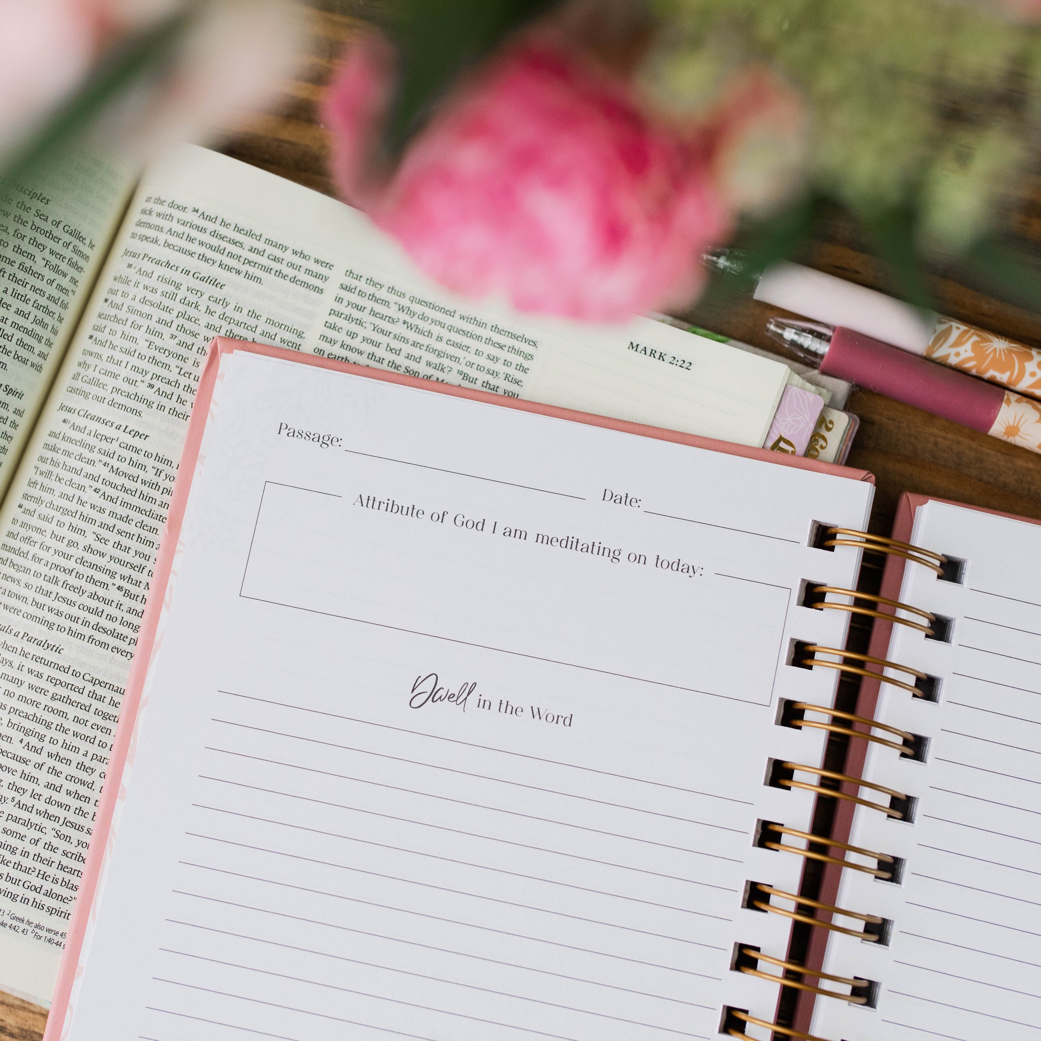 Dwell in the Word Journal - Gold Foil Floral Spiral | The Daily Grace Co.